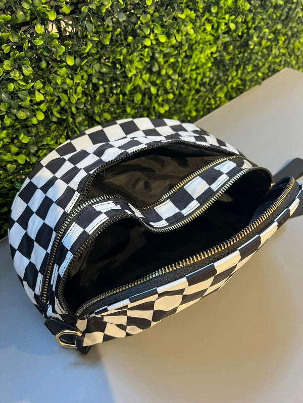 Black and White Checker Big Bum Bag - Define Boutique